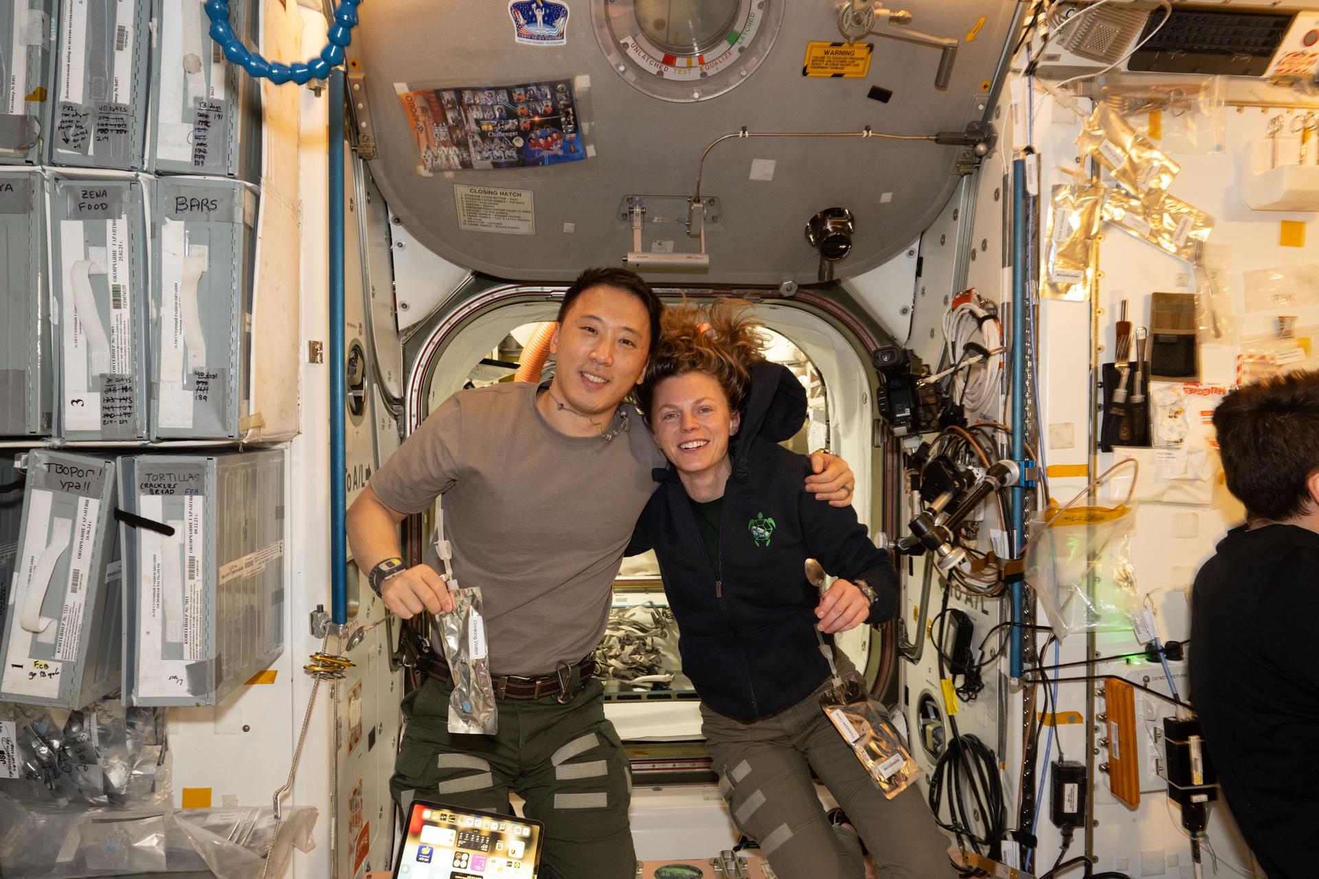 NASA astronauts Jonny Kim and Zena Cardman pose for a portrait in the Unity module - Space ...